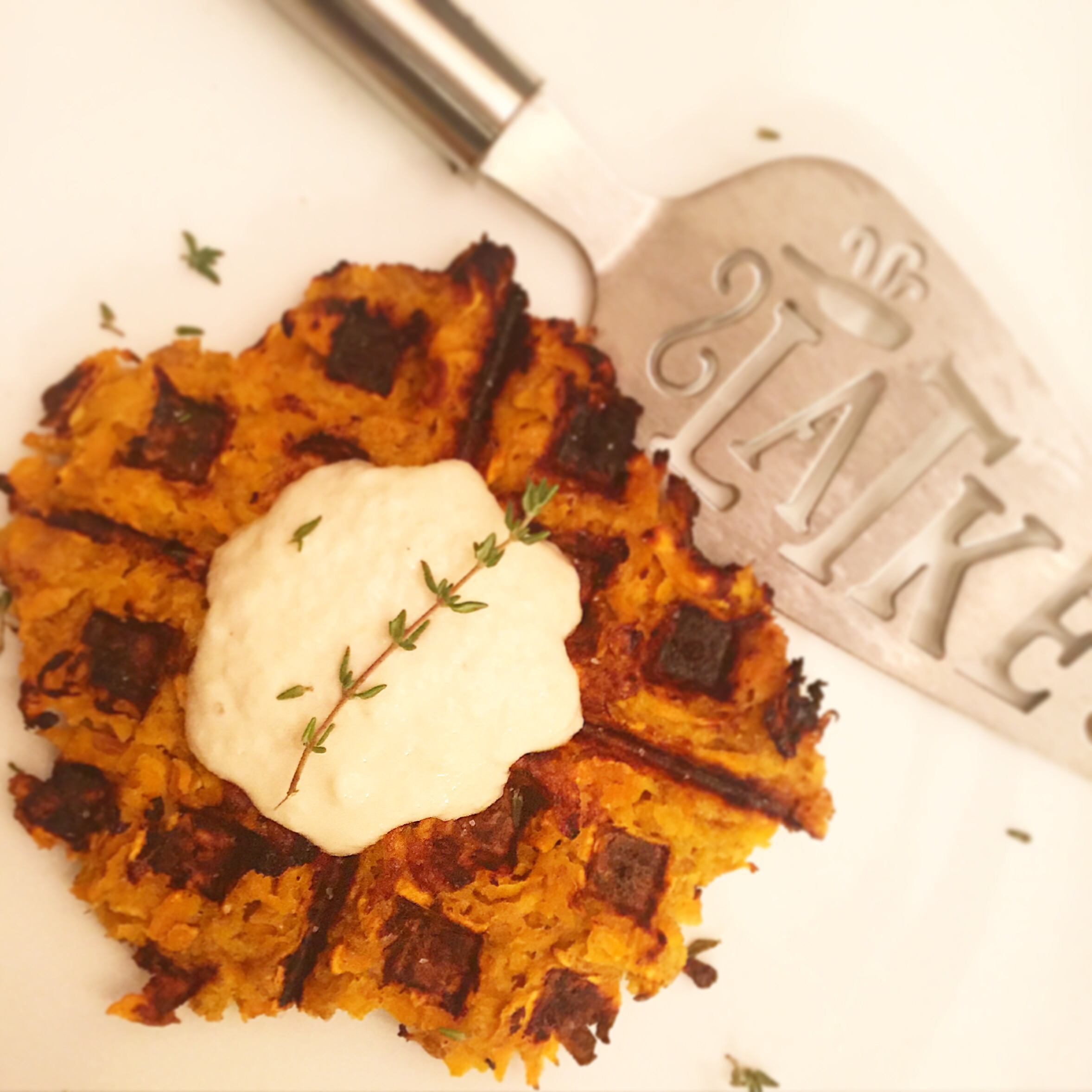 Sweet Potato Latke Waffle – Greens & Fries